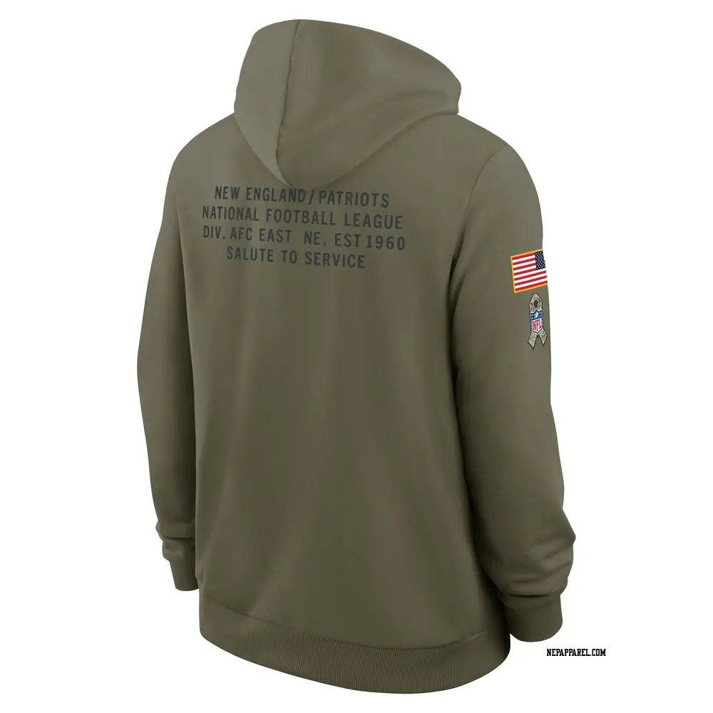 Olive Men's New England Patriots 2025 Salute to Service Sideline Hoodie ...